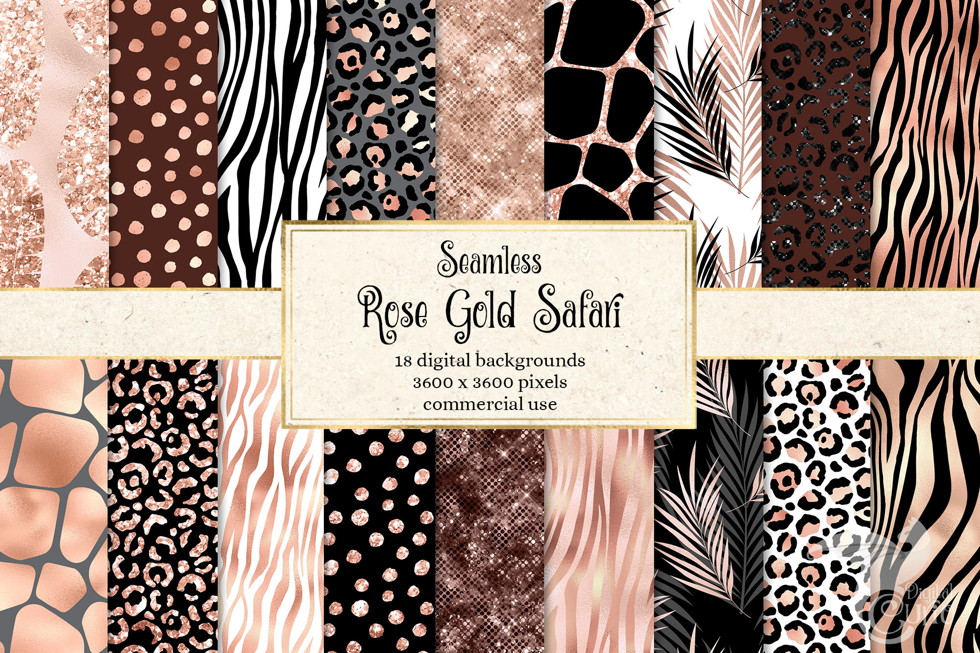 Rose Gold Safari Digital Paper, a Pattern Graphic by Digital Curio