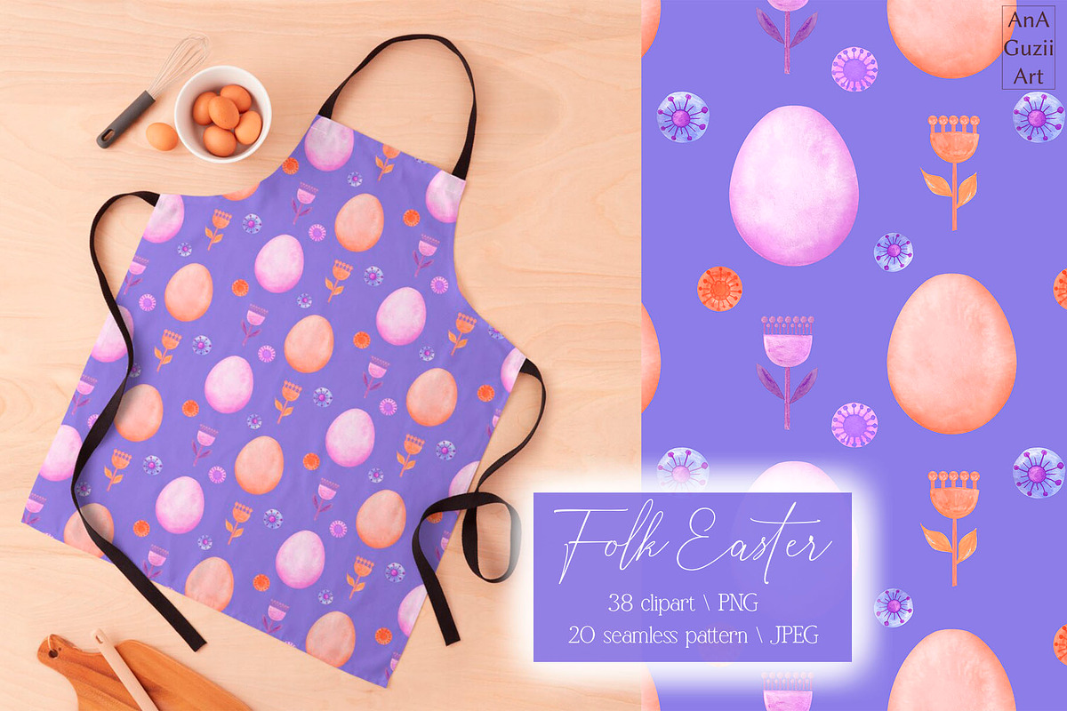 Folk Easter patterns and clipart