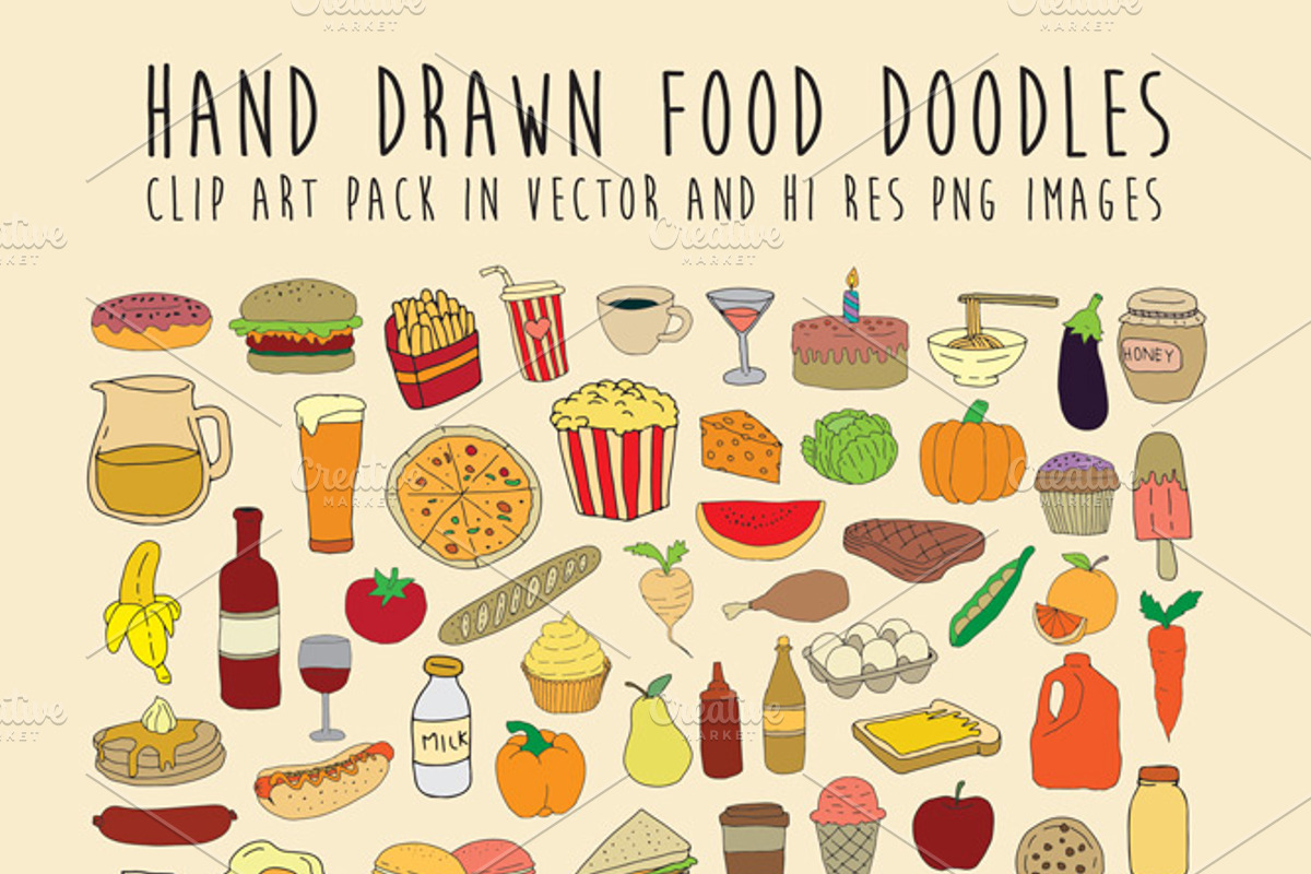 Hand Drawn Foods Vector Pack, a Food Illustration by Seaquint