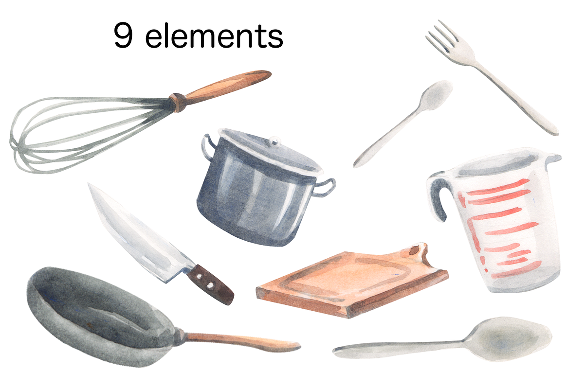 Cooking supply watercolor clip art, a Background Graphic by ...