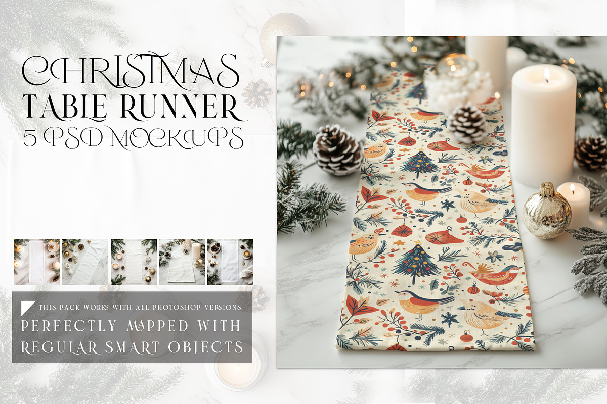 Christmas Table Runner Mockups, a Household Mockup by mock-ups