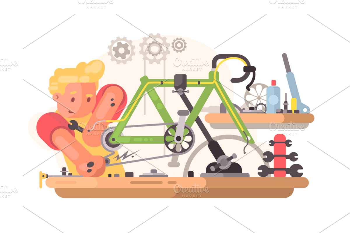 Bicycle repair service, a Person Illustration by Kit8.net