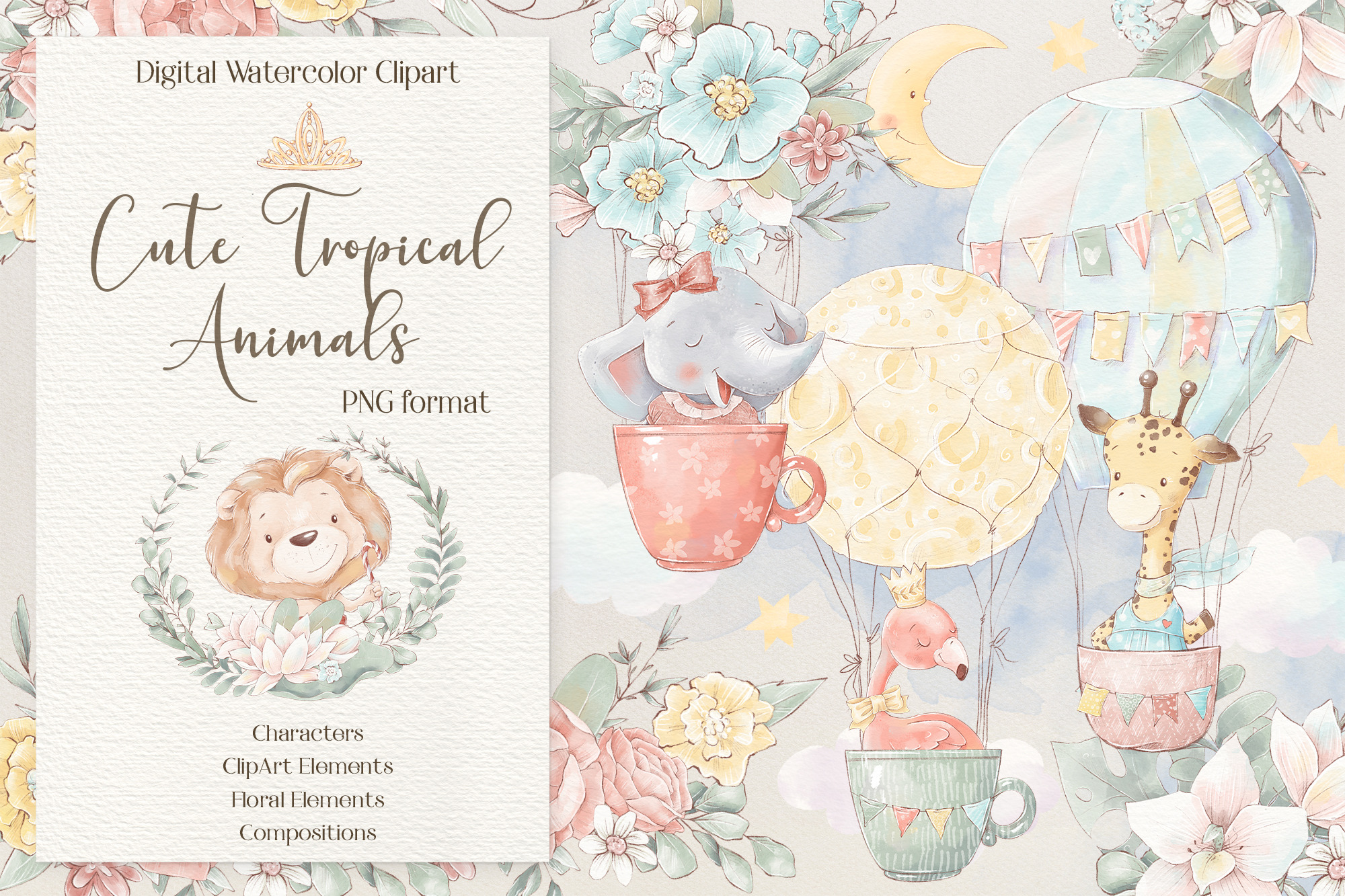 Cute Tropical animals clipart., an Animal Illustration by Yuliya Art