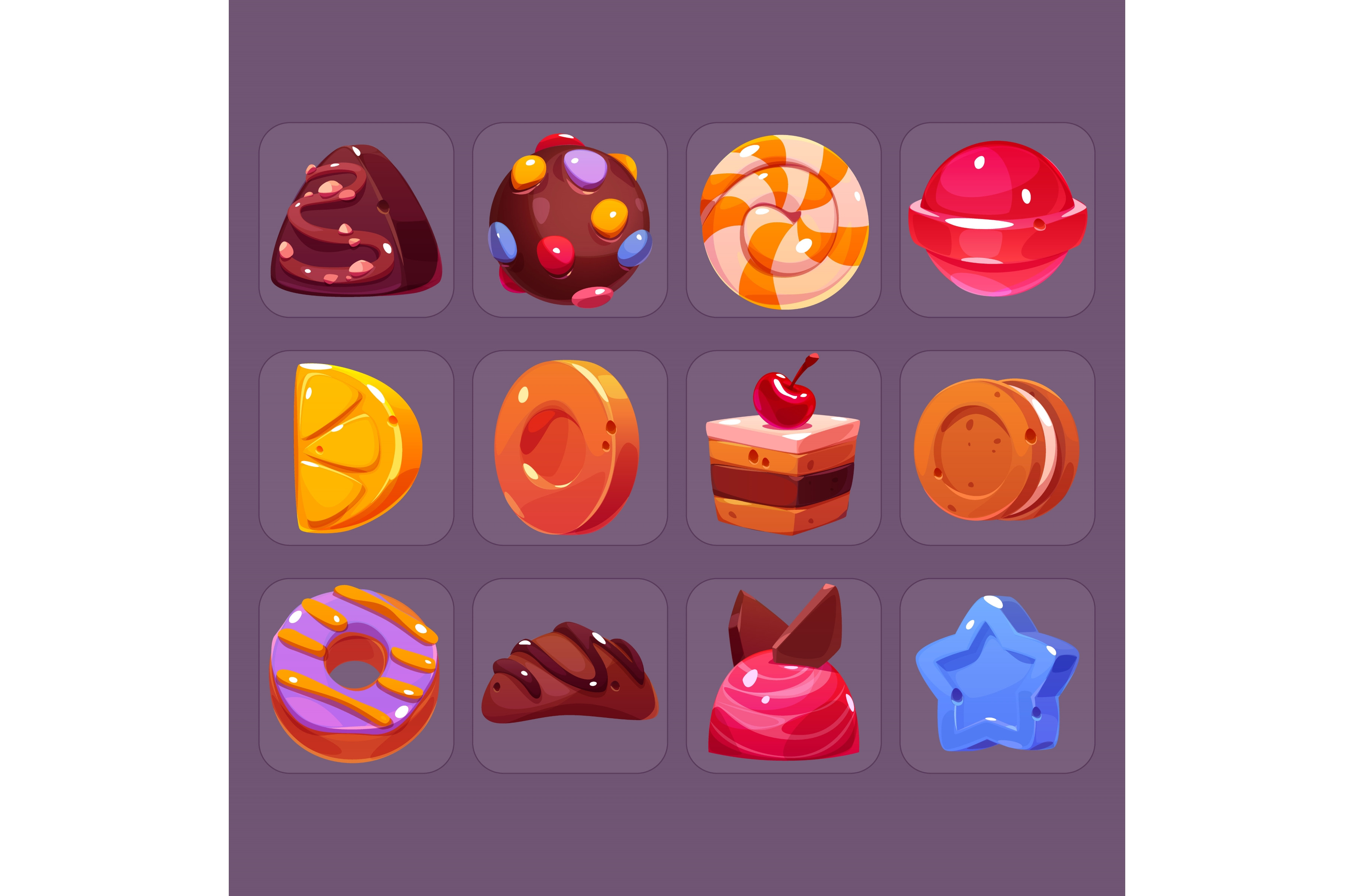 Candy game icons, confectionery and | Graphic Objects ~ Creative Market