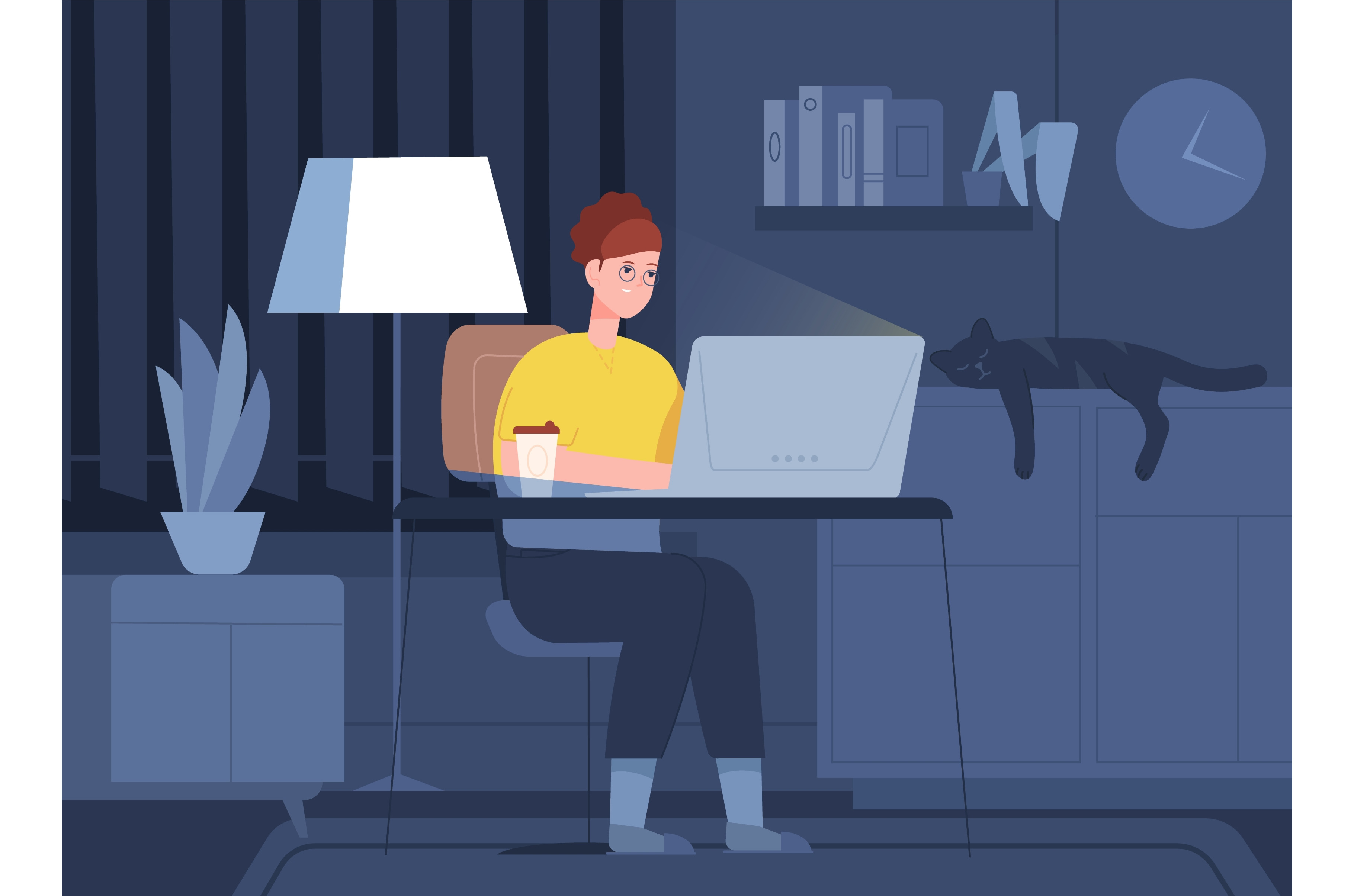 Woman working night. Remote work, a Background Graphic by Stock-Smart-Start