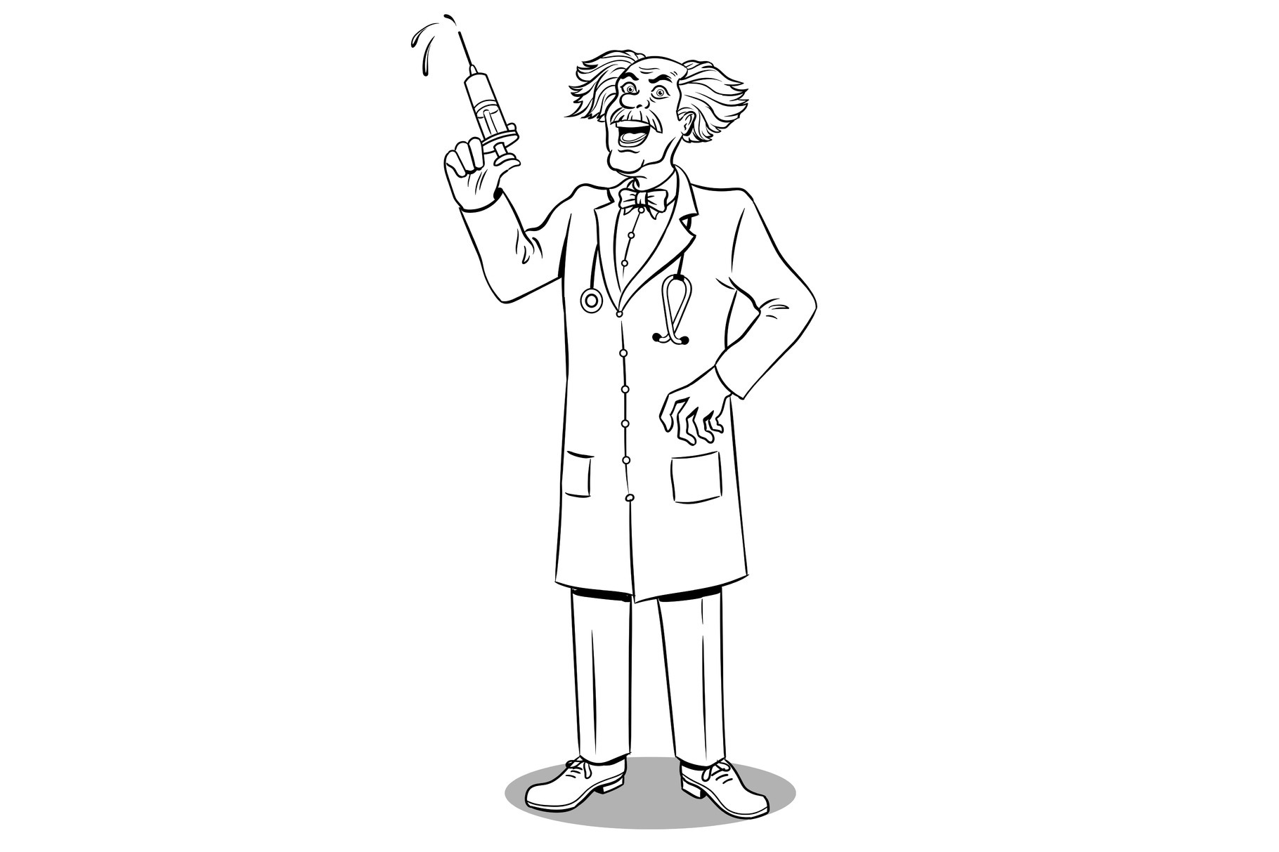 Mad doctor with syringe coloring book vector, a Decorative Illustration ...