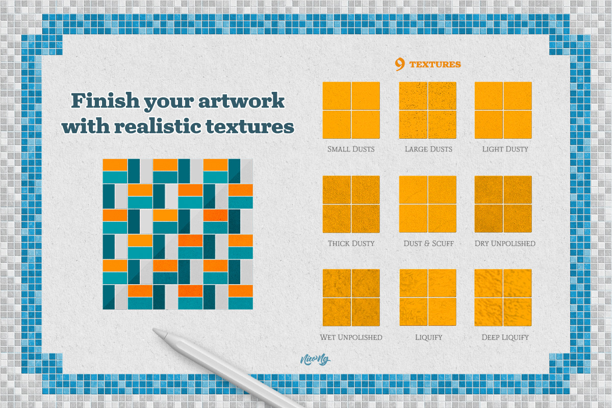 Tile Pattern Procreate Brushes & Textures by Nico Ng
