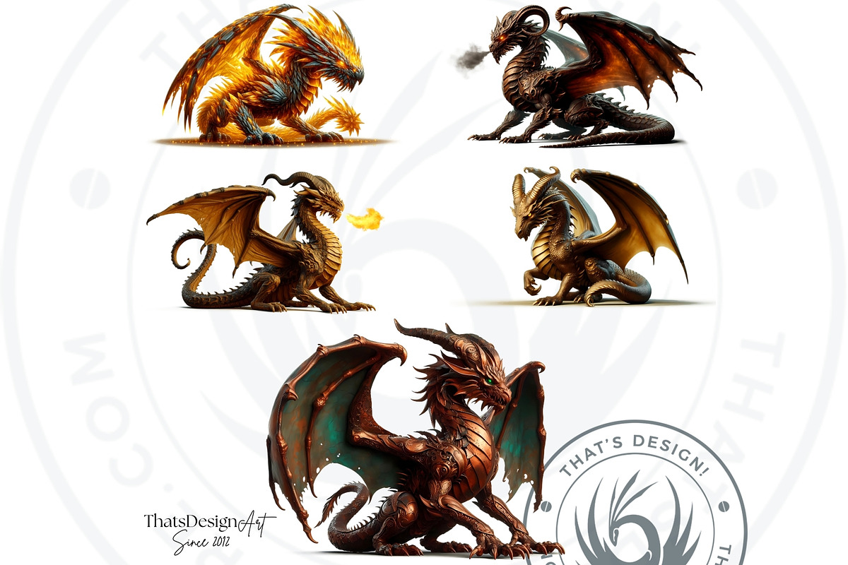 Fantasy Dragons Clipart set, an Object Illustration by ThatsDesign Art