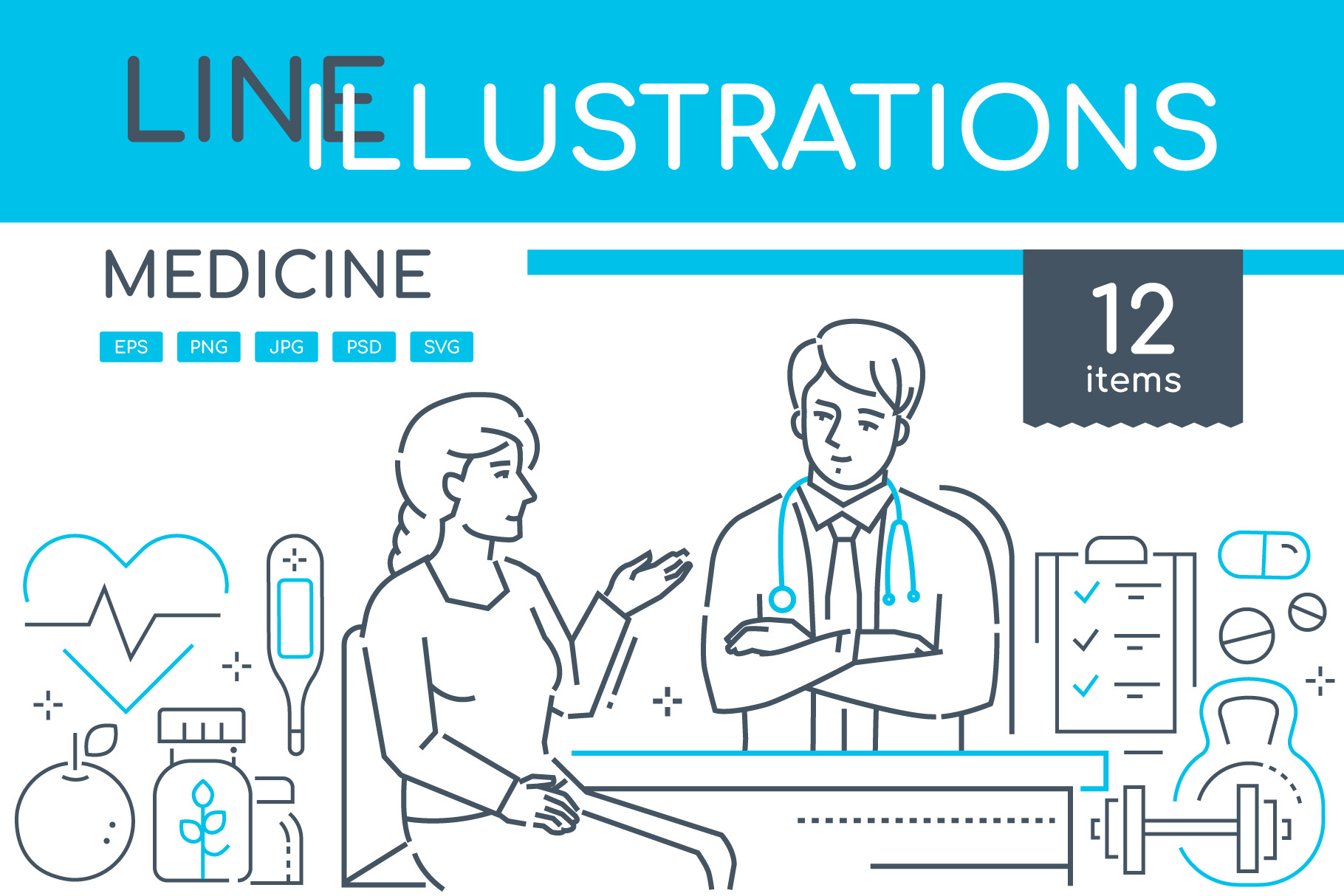 Medicine Line Illustrations Bundle, a Templates & Theme by Boyko Pictures