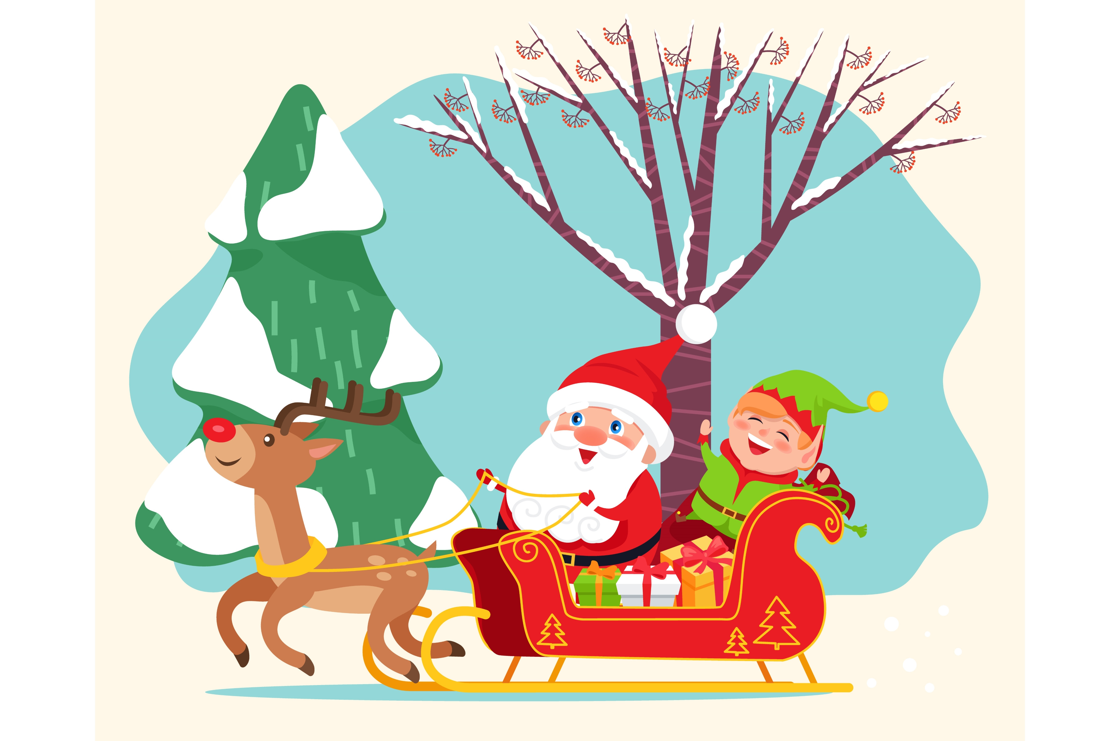Santa Claus Riding Sleigh with Elf, an Object Graphic by robuart