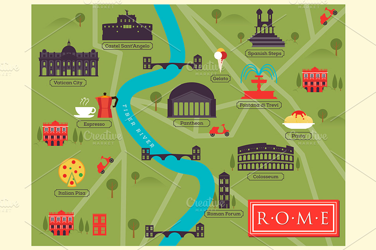Map of Famous Cities Illustrations, an Illustration by Kursat Unsal