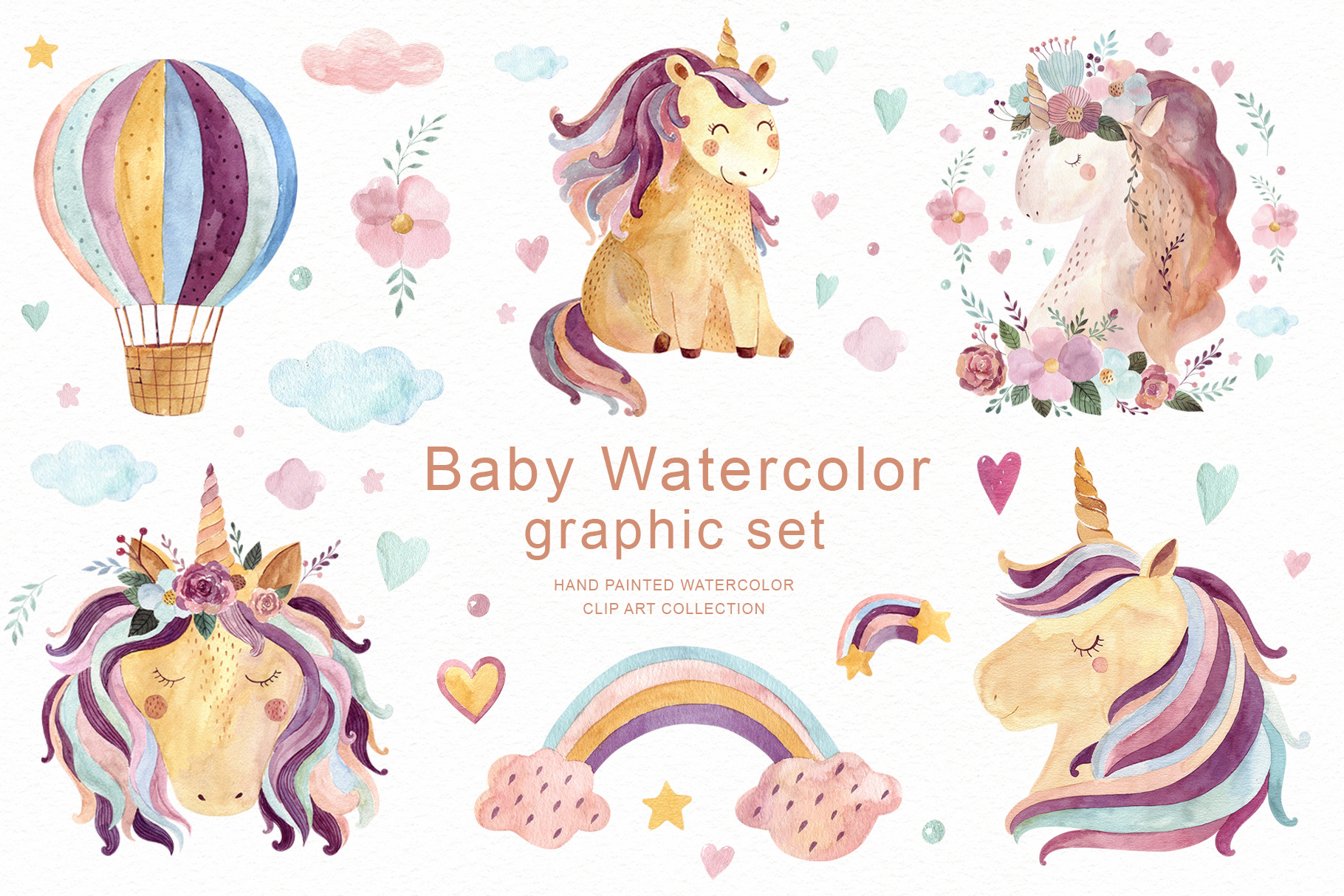 Baby Unicorns Watercolor Graphic Set, an Animal Illustration by ...