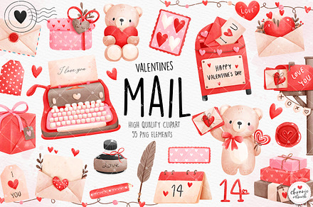 Kawaii Valentines Day Clipart | Illustrations ~ Creative Market