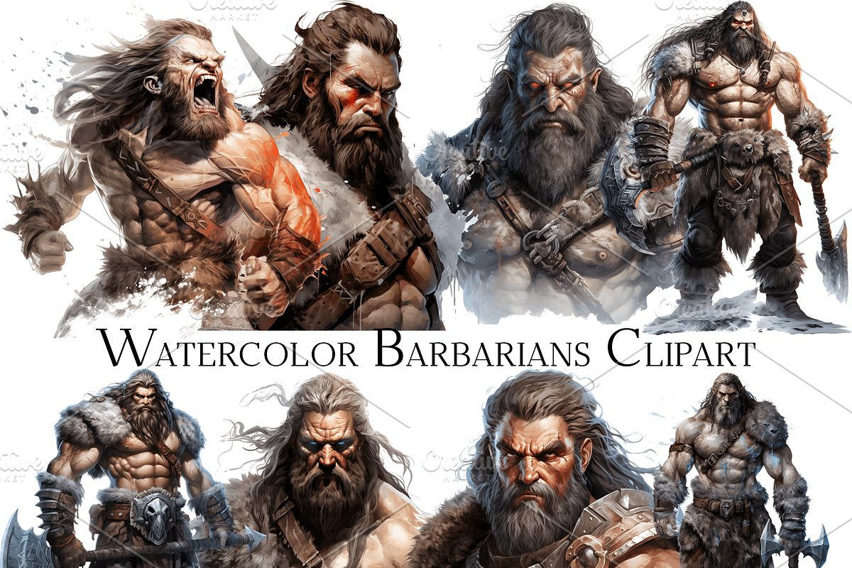 Watercolor Barbarian Clipart, an Object Graphic by ArtisticTimberStudio