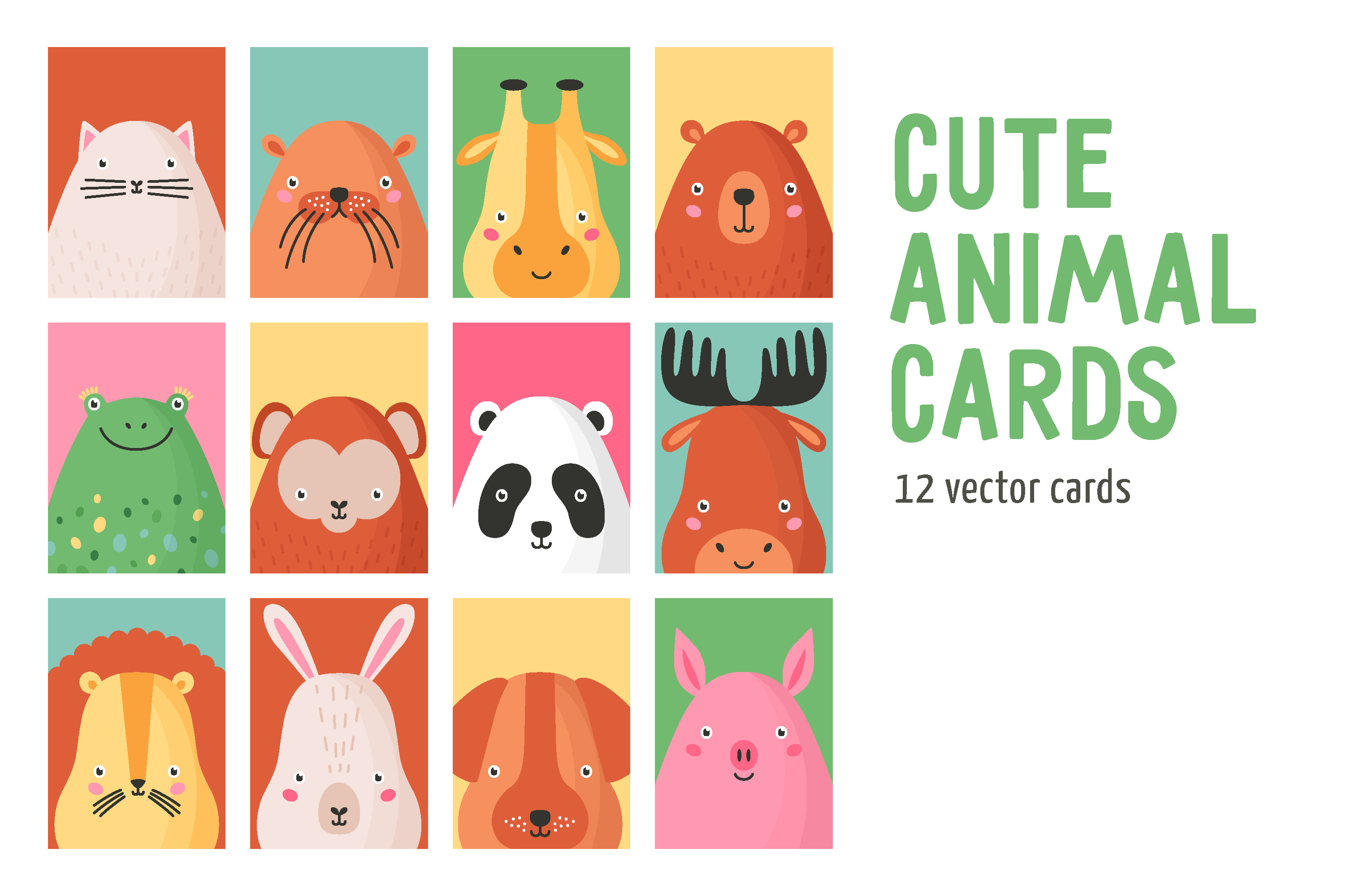 Cute animals card set, an Animal Illustration by Good Studio