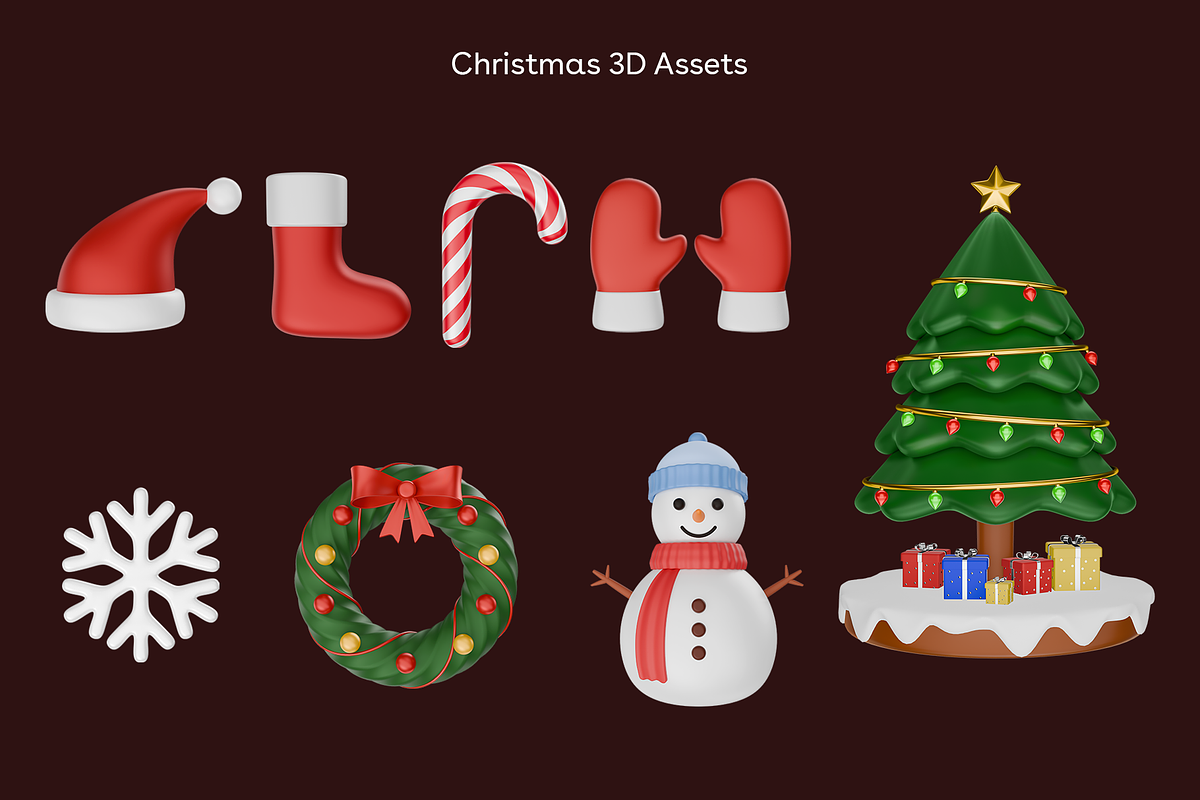 Rendered 3D Christmas Clipart Assets, an Object Graphic by jessicamdesign