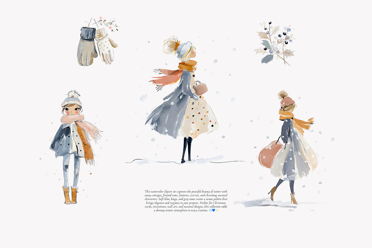 watercolor winter clipart set, a Decorative Illustration by Patishop Art