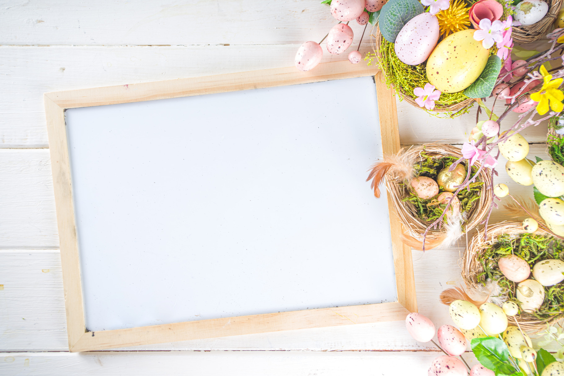 Easter eggs and Spring Flowers background, a Holiday Photo by Rimma