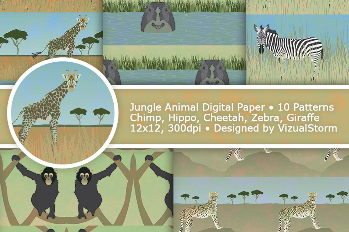 Jungle Animal Paper Patterns, a Pattern Graphic by VizualStorm