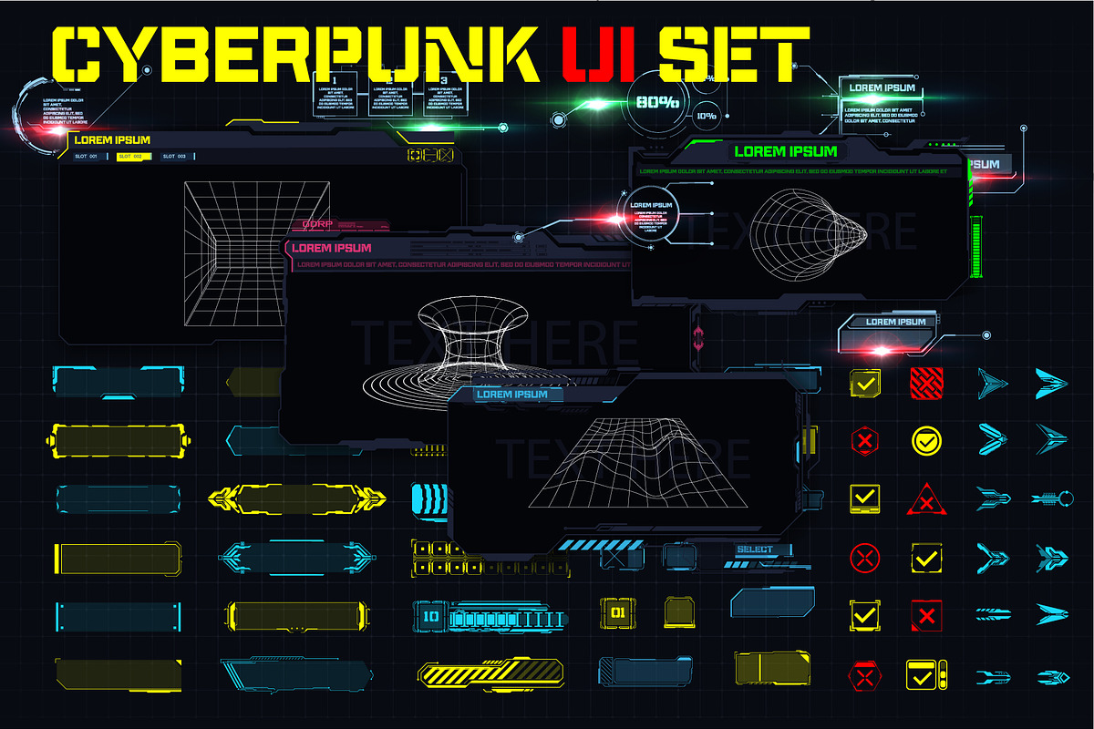Sci-fi Futuristic CyberPunk UI Set, a Technology Illustration by ZinetroN