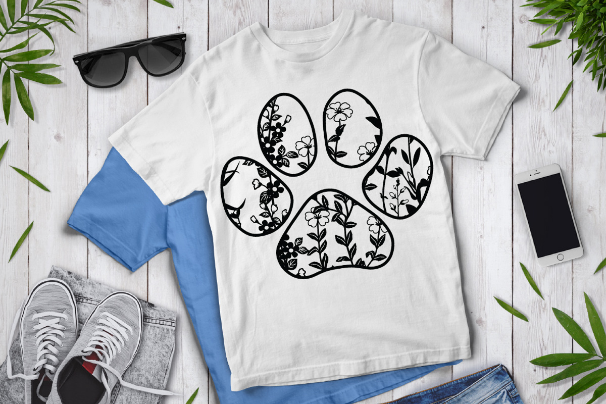 Floral Pet Paw SVG, Dog SVG, Cat SVG, an Animal Illustration by Doodle ...
