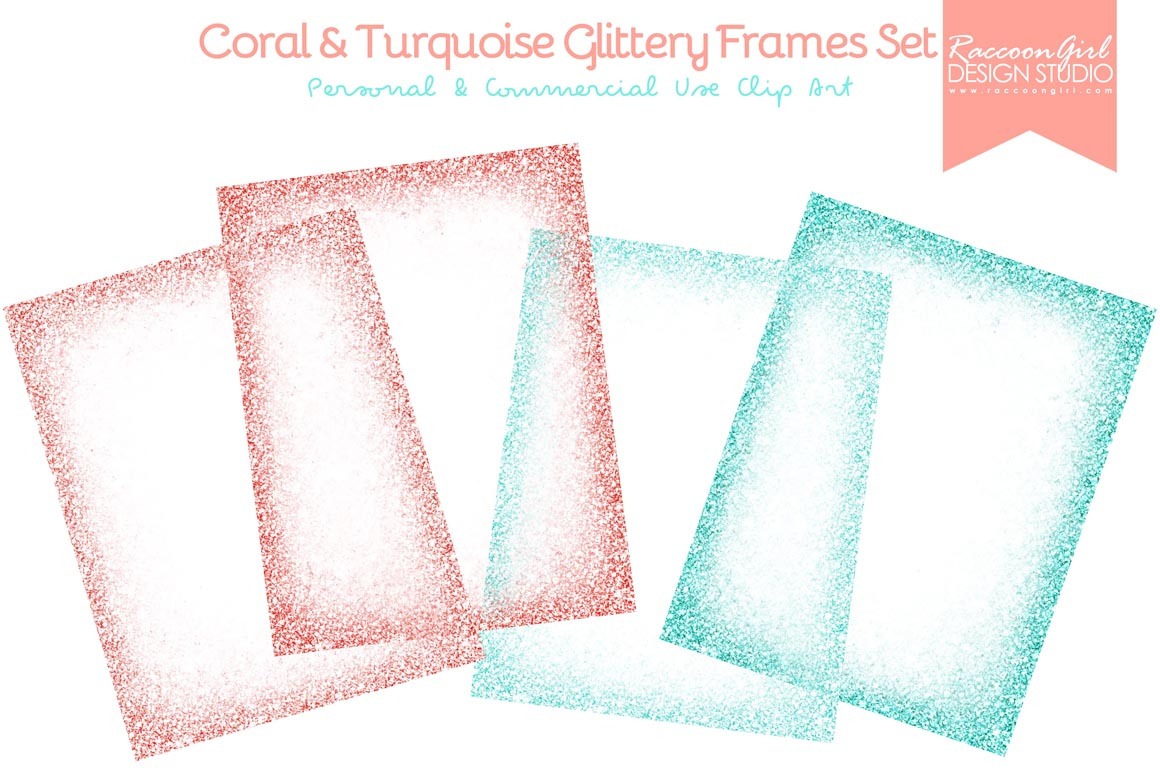 Coral & Turquoise Glittery Frames, a Texture Graphic by RaccoonGirl Design