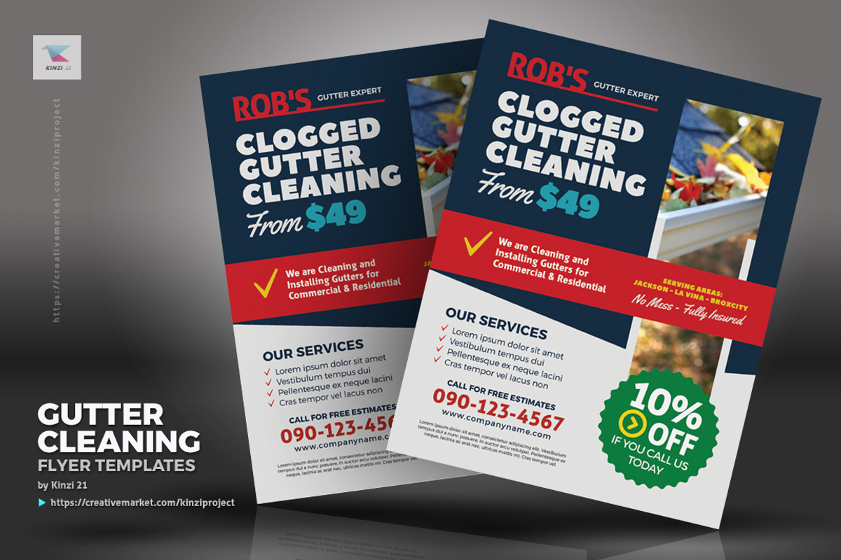 Gutter Cleaning Flyer Templates, a Flyer Template by kinzi21