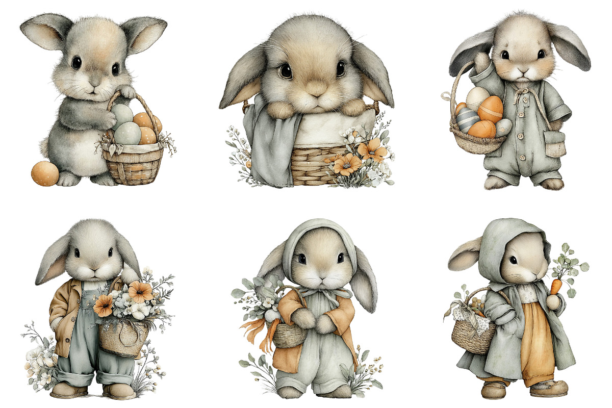Easter Rabbit Basket Clipart, an Illustration by CraftArtStudio