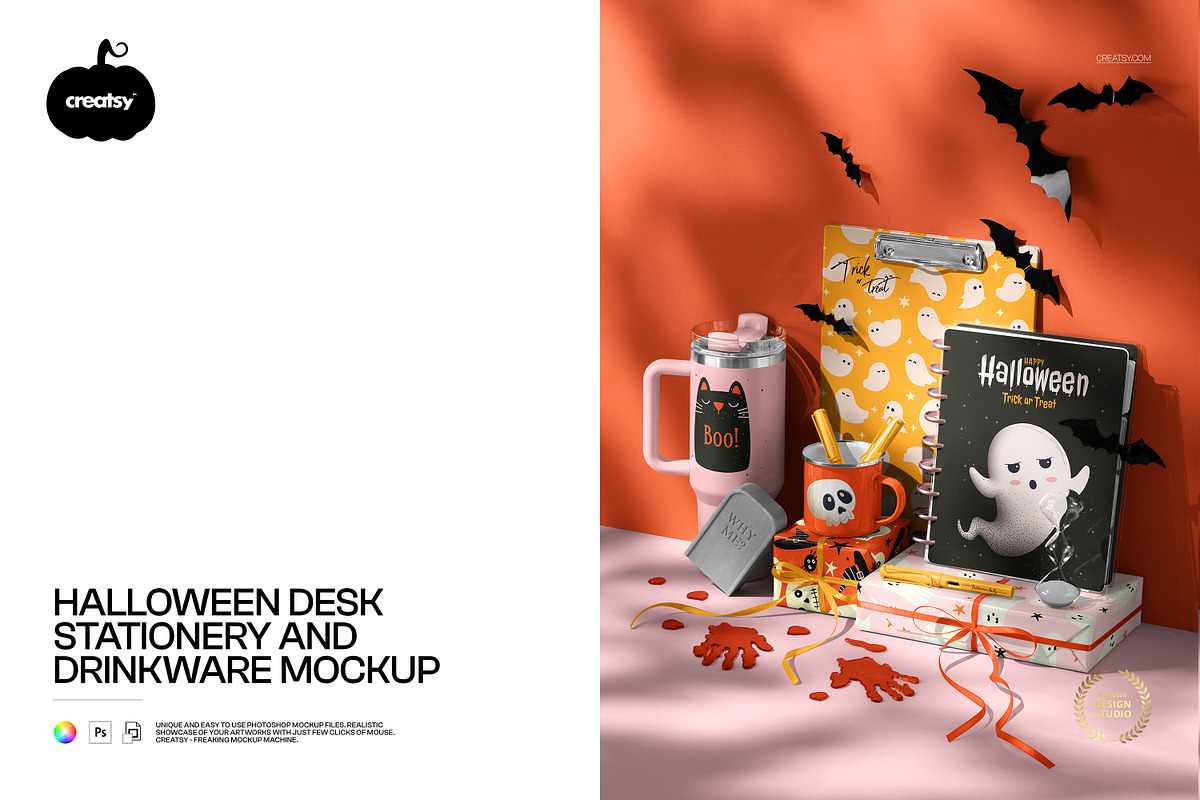 Halloween Desk Stationery Mockup, a Merchandise Mockup by creatsy5
