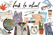 Back to school. Watercolor clipart set