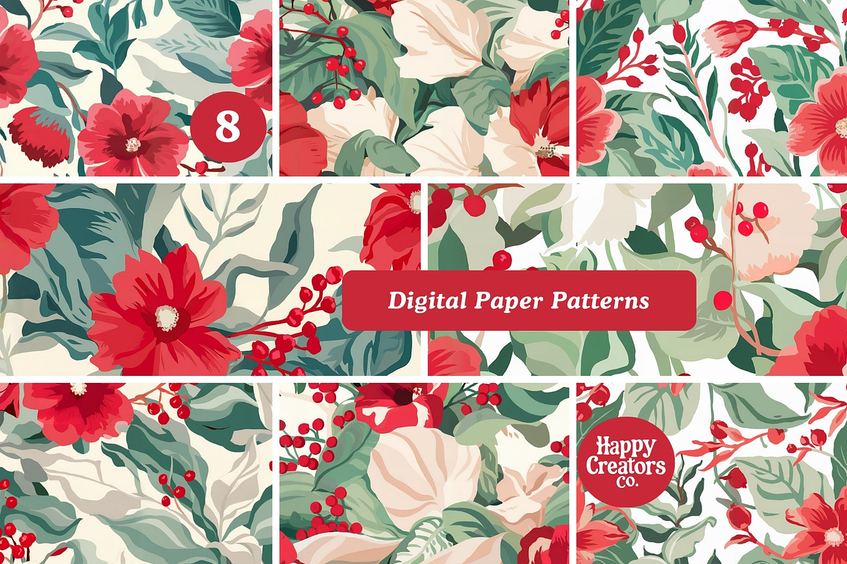 Floral Berries Digital Paper Pack