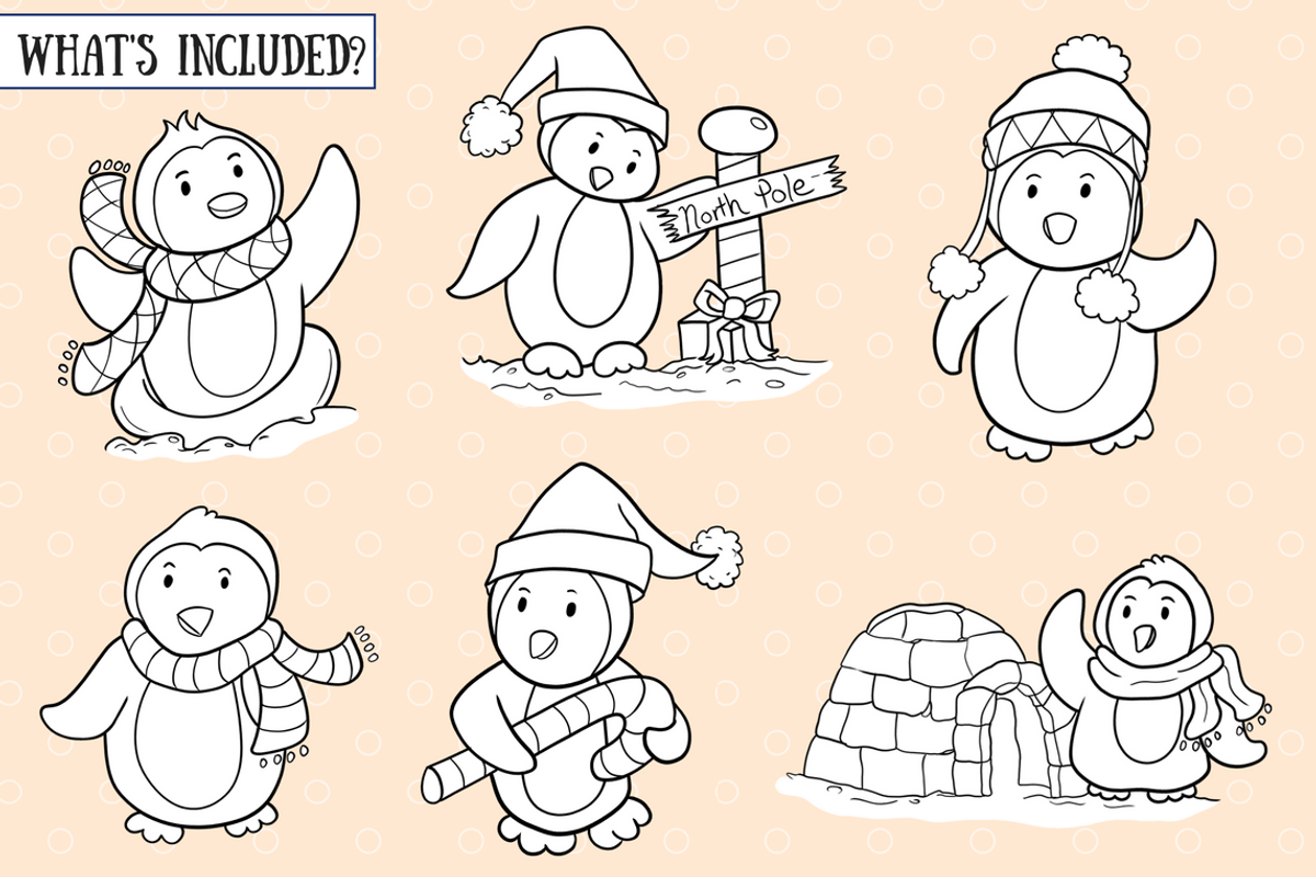 Winter Penguins Digital Stamps, an Illustration by Keepin' It Kawaii