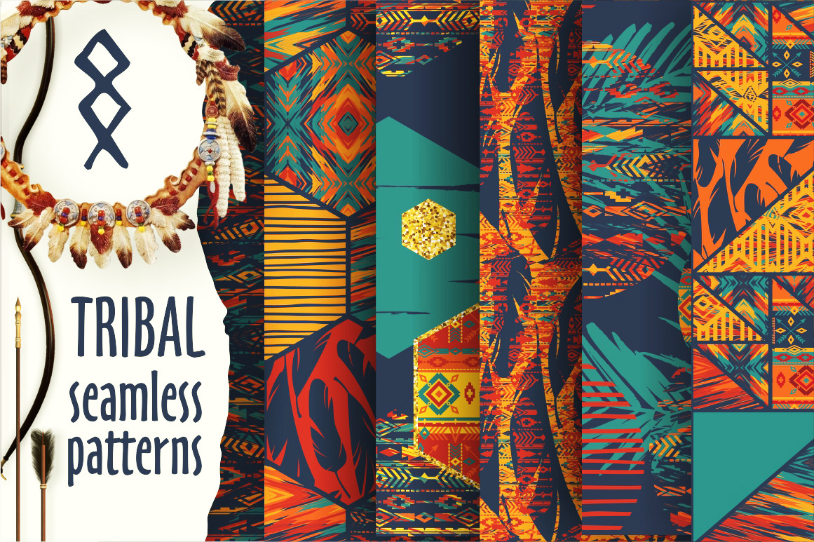 Set of tribal seamless patterns., a Pattern Graphic by Nadia Grapes