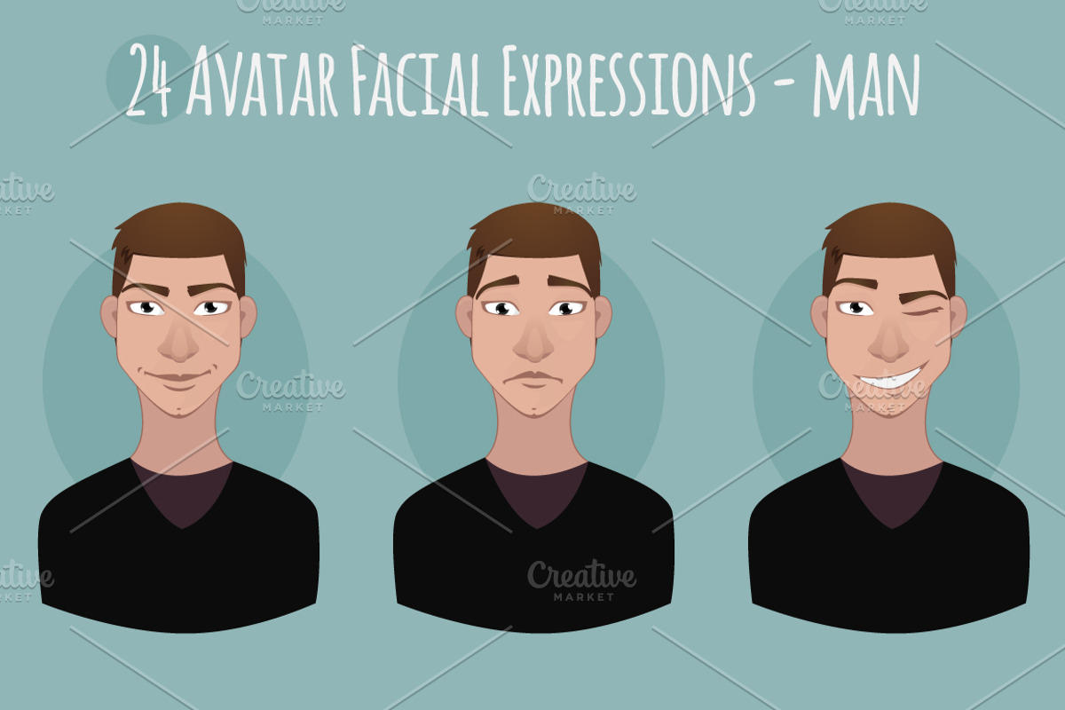 24 Avatar Facial Expressions, an Illustration by Beatriz Gascón
