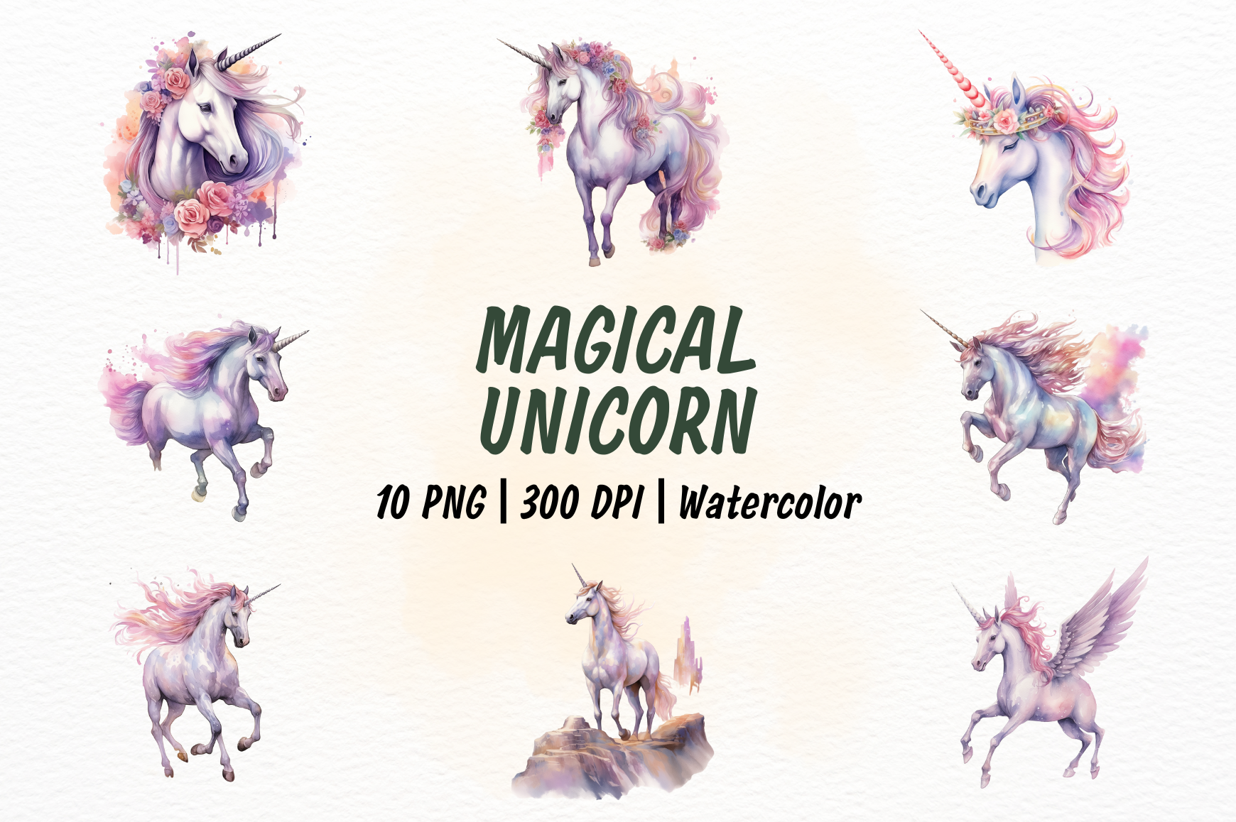 Magical Unicorn Watercolor Clipart, an Animal Illustration by New ...