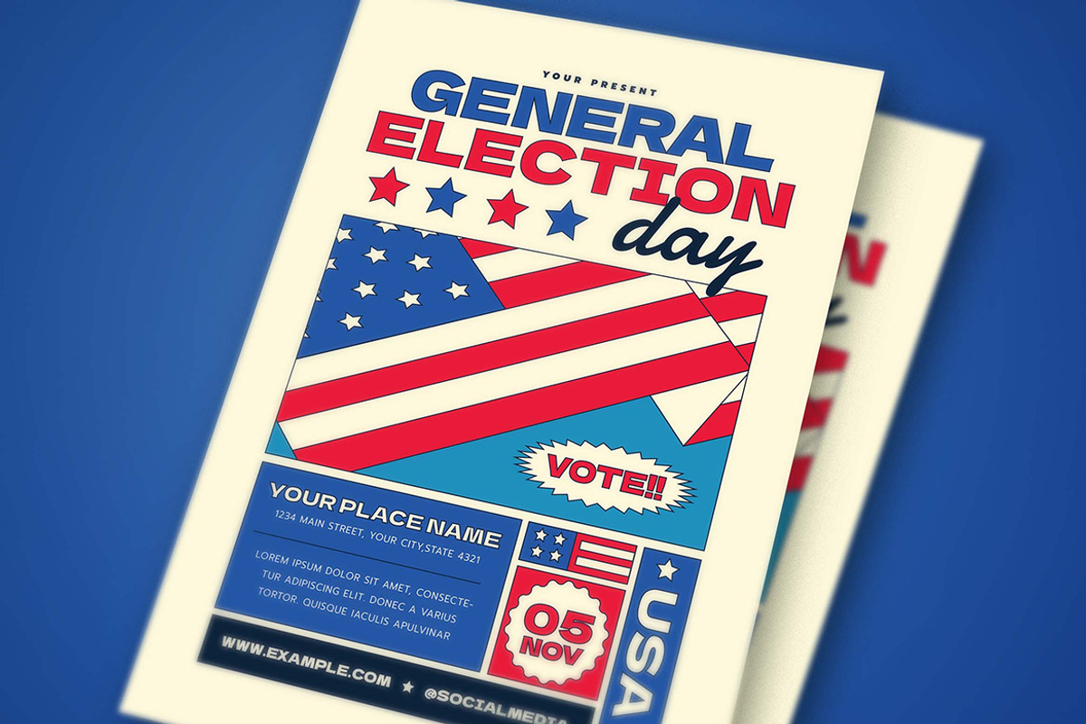 US General Election Day Flyer, a Flyer Template by VectorVactory