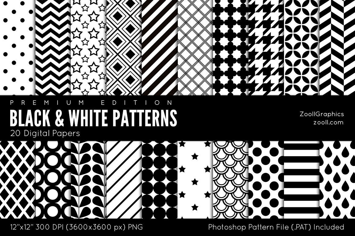 Black And White Digital Papers, a Pattern Graphic by ZoollGraphics