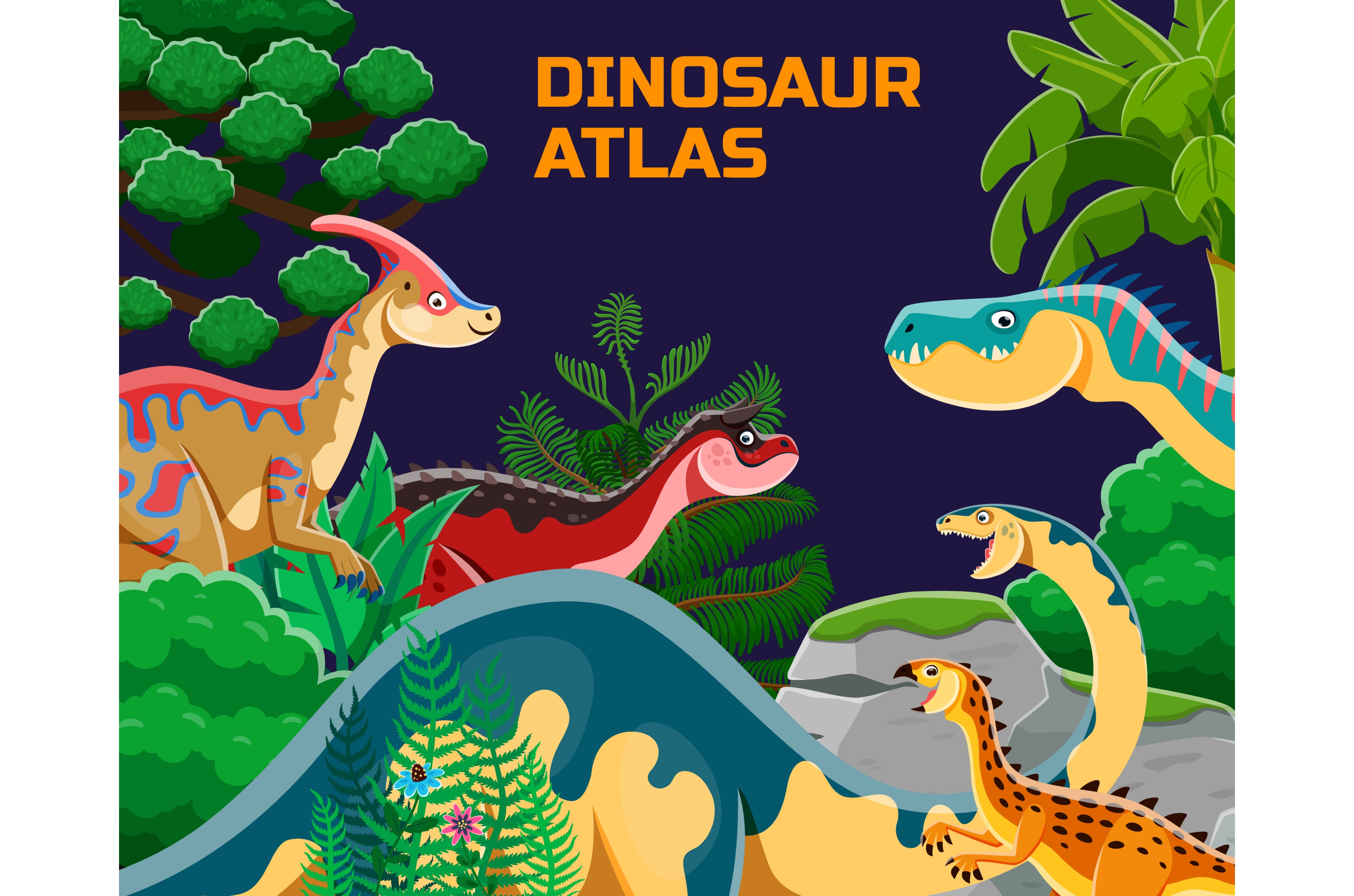 Dinosaur reptiles atlas book cover, an Animal Illustration by Vector ...