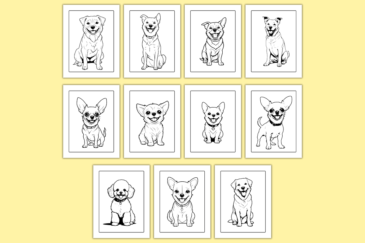 1PDF x 11 SMILING DOGS COLORING PAGES