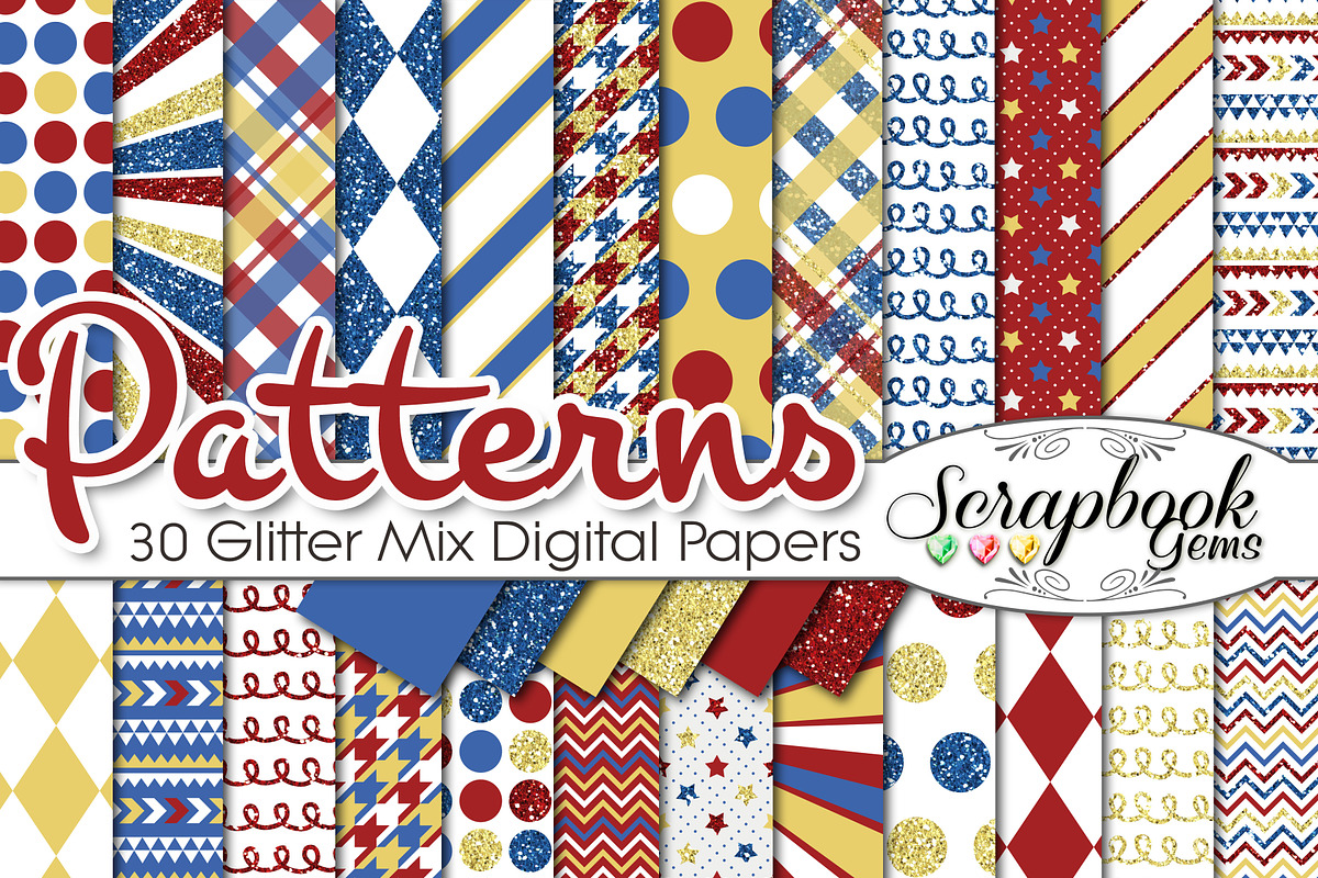 RED & BLUE GLITTER MIX PAPERS, a Pattern Graphic by Scrapbook Gems