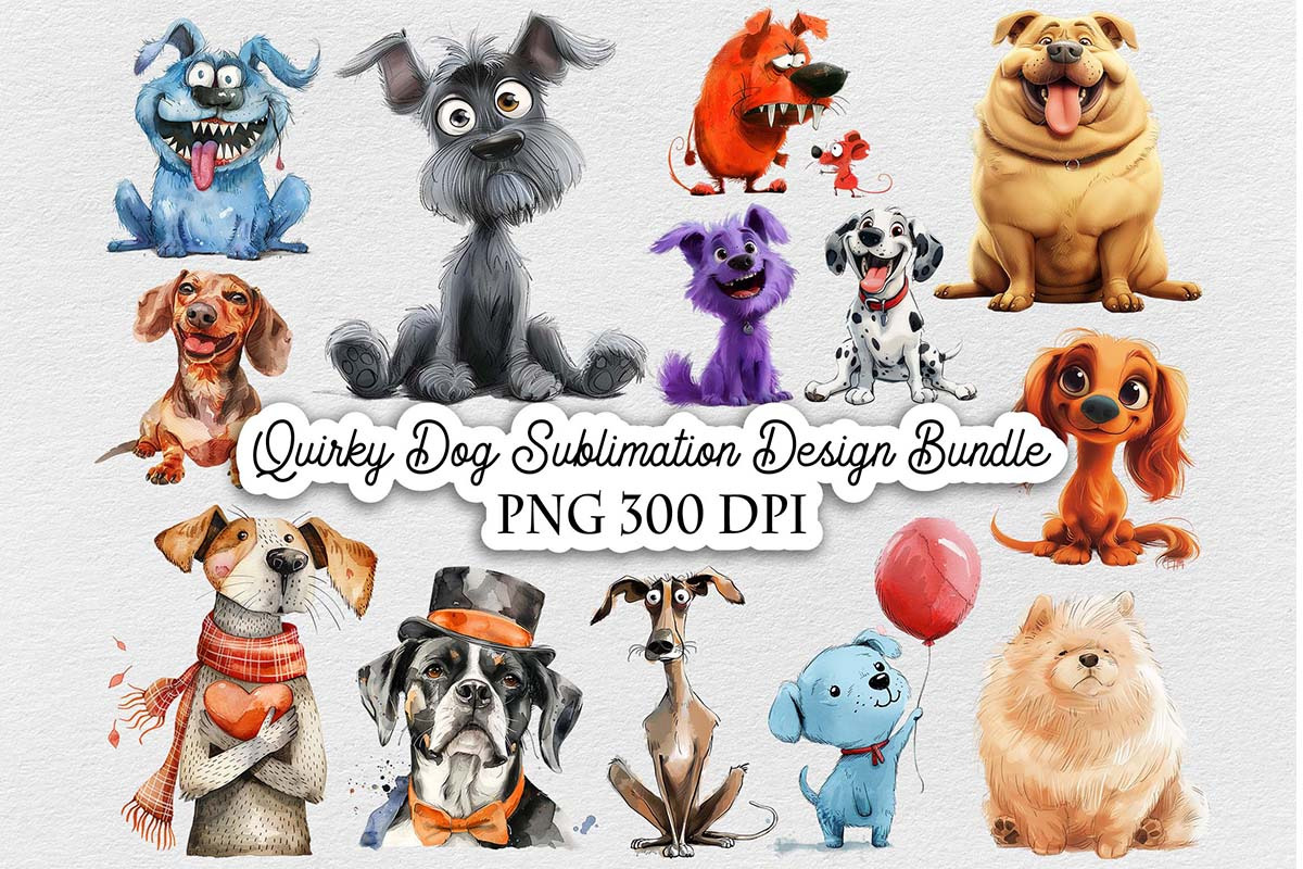 Quirky Dog Sublimation Design Bundle, an Animal Illustration by Moon Studio