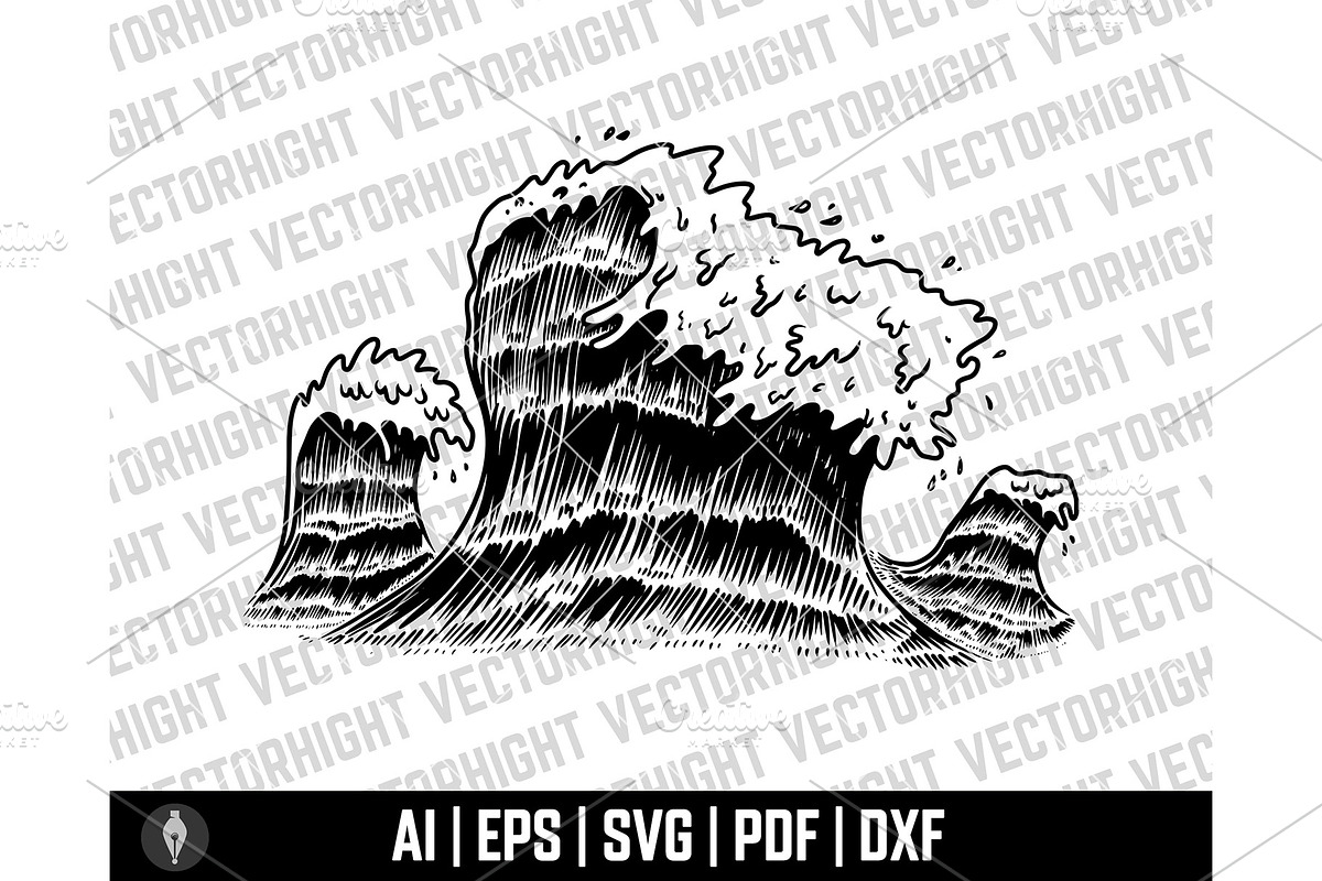 Sea Waves Clipart SVG, Ocean Wave Ai, an Illustration by Vectorhight