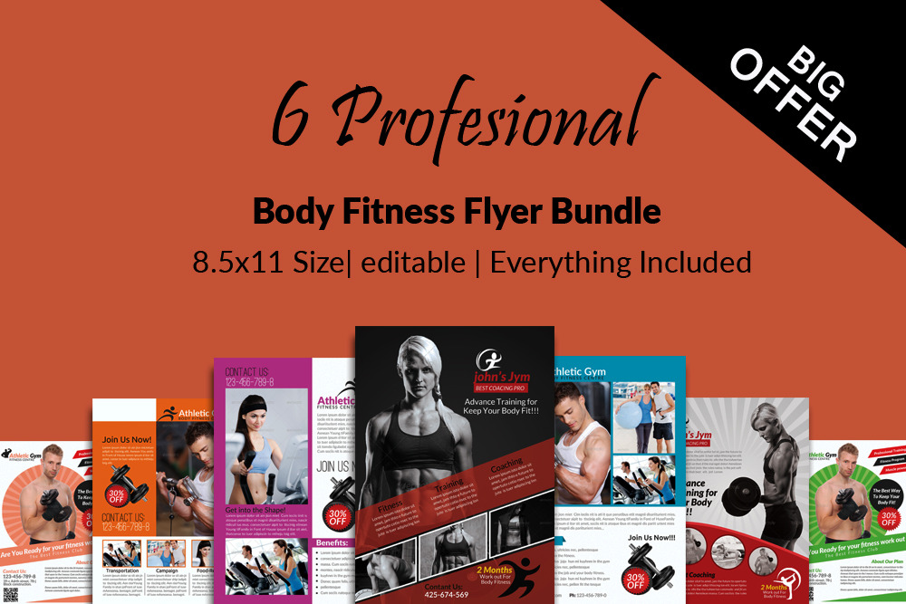 6 Body Fitness Flyer Bundle, a Flyer Template by Psd Templates