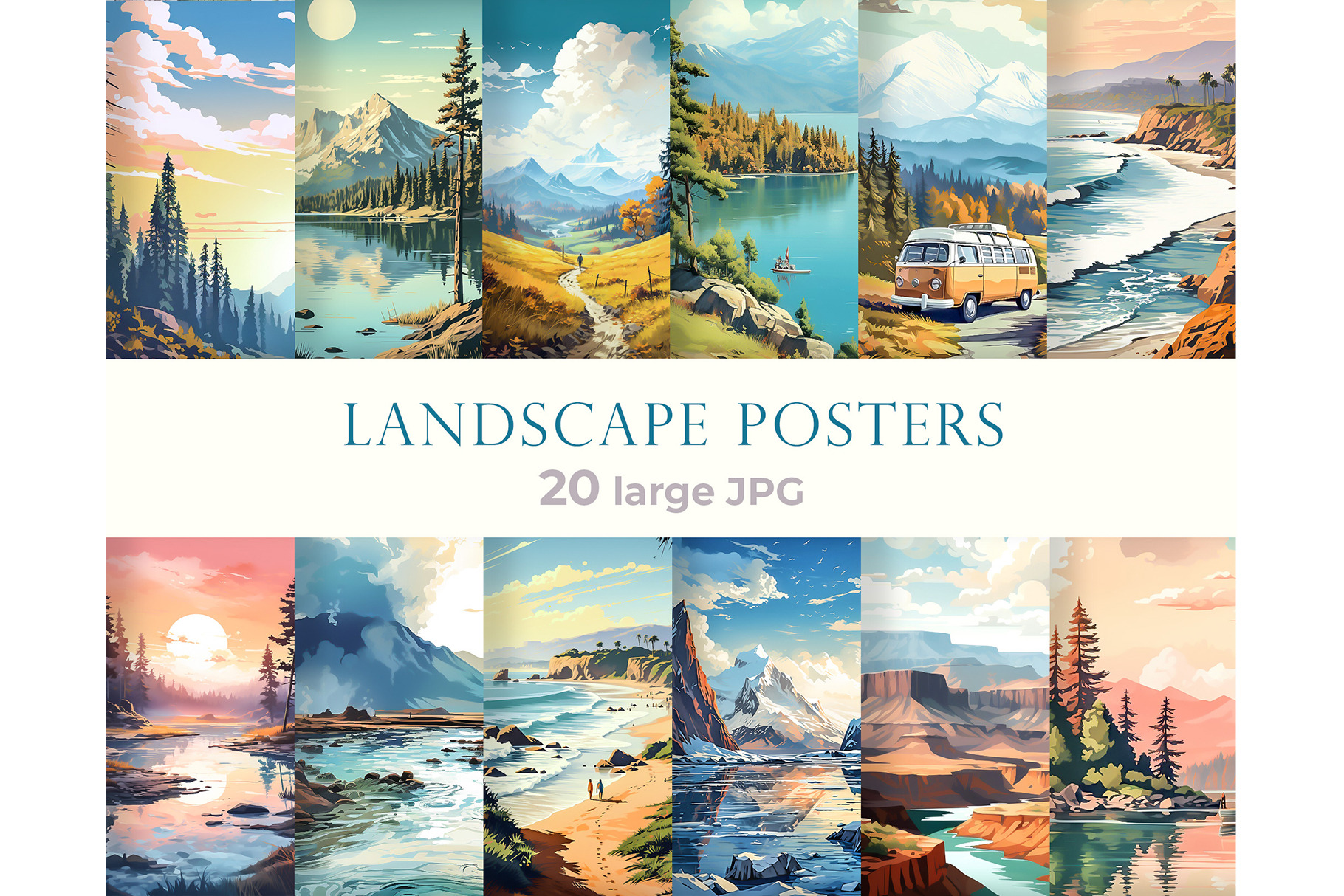 Landscape posters in retro style, an Object Illustration by Bubert Art