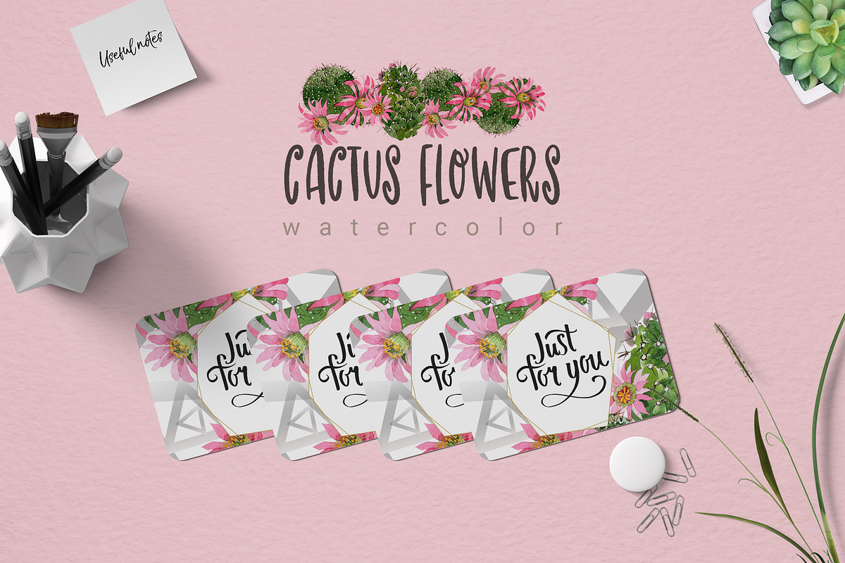 Cactus flowers watercolor set, a Seasonal Illustration by WatercolorPNG.com
