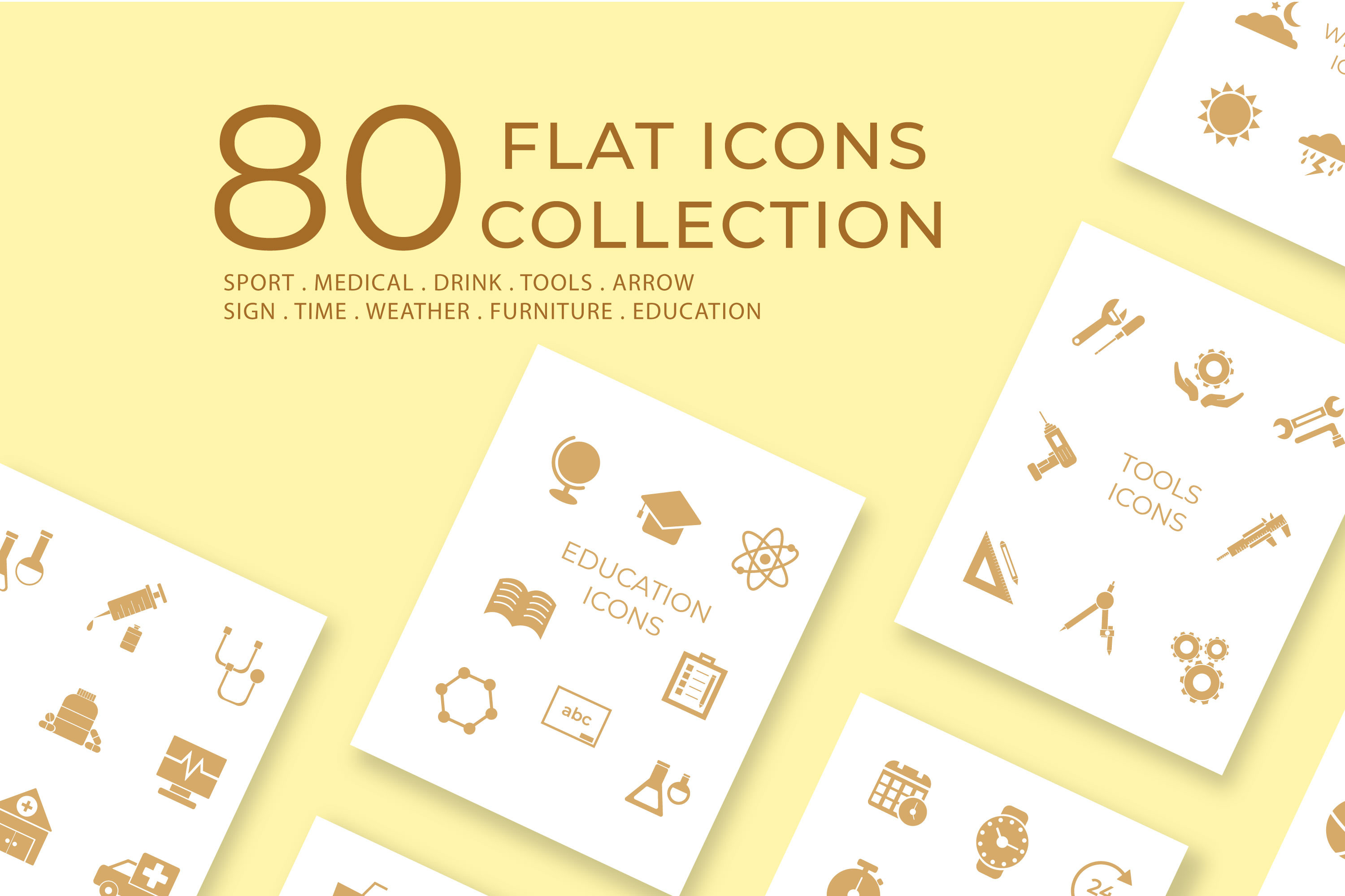 80 Flat icons bundle template, a Solid Icon by Nightsun | Creative Market