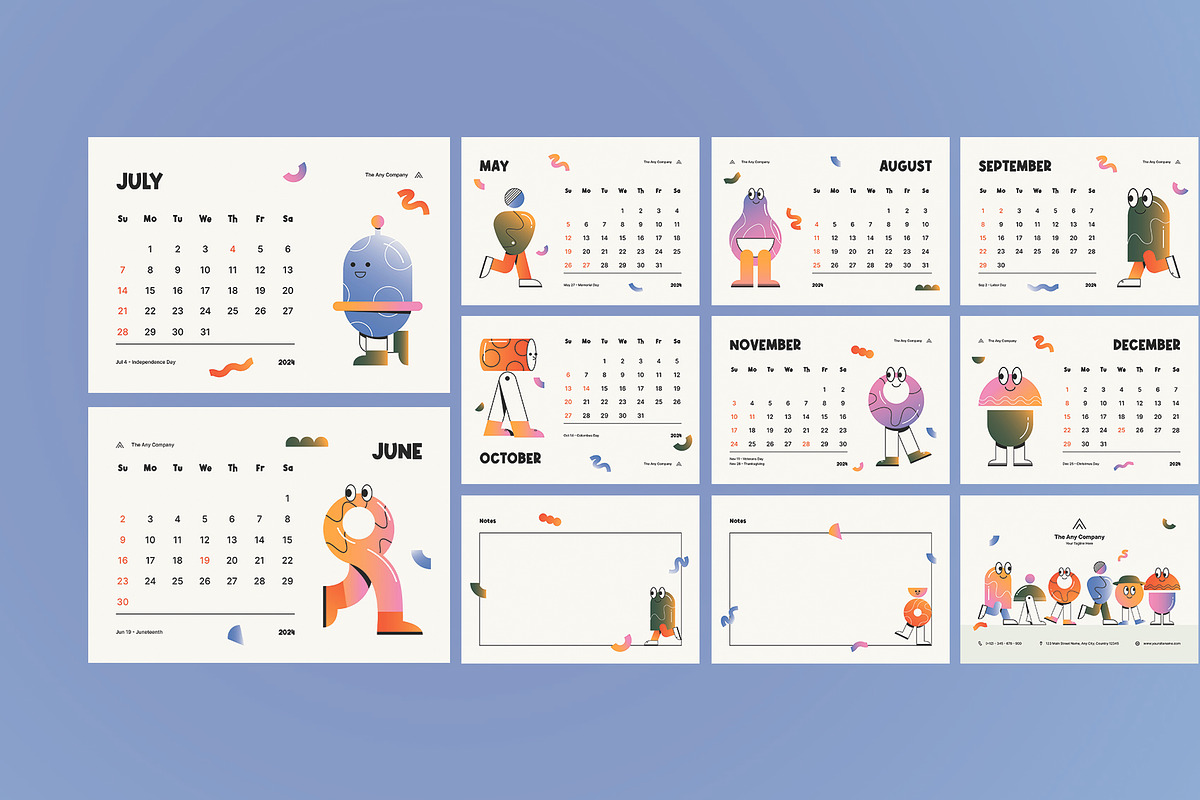 Creative 2024 Desk Calendar, a Stationery Template by Neermana