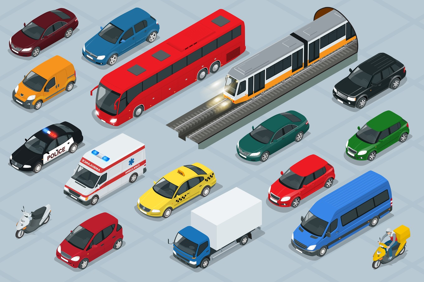 Car icons. Flat 3d isometric high quality city transport, an Object ...