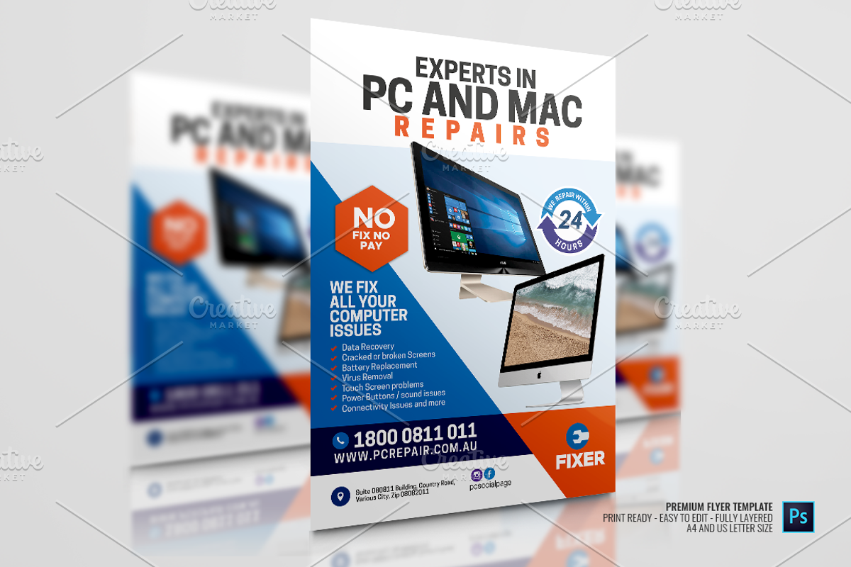 Computer and Laptop Repair Flyer, a Flyer Template by PSDPixel