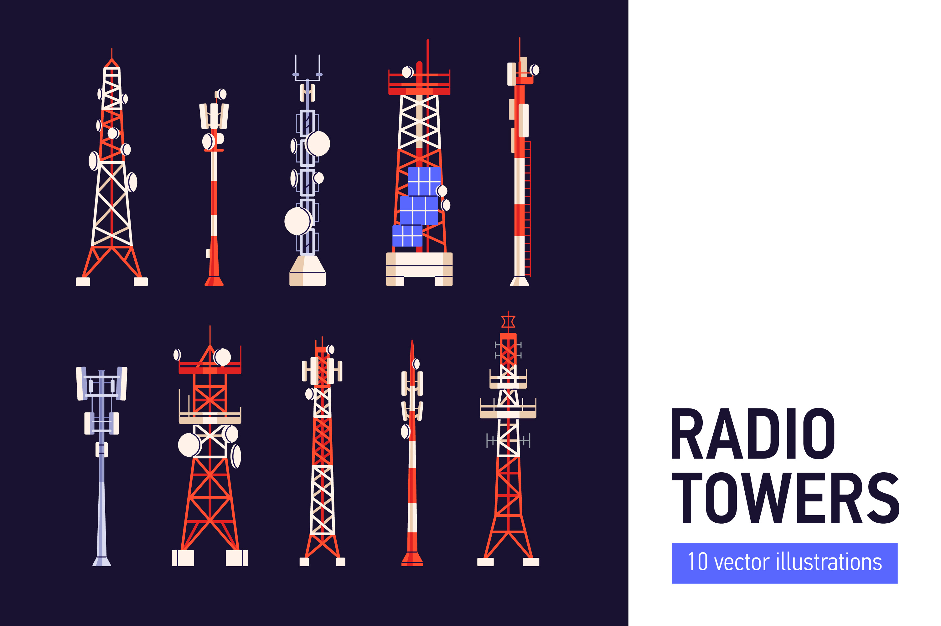 Radio masts and antenna towers set, an Object Illustration by Good Studio